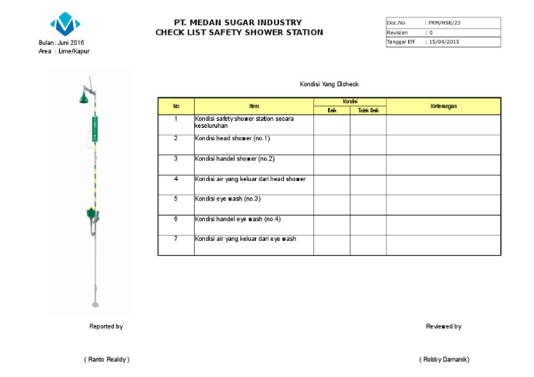 FRM-HSE-23 Form Check List Safety Shower Station | PDF
