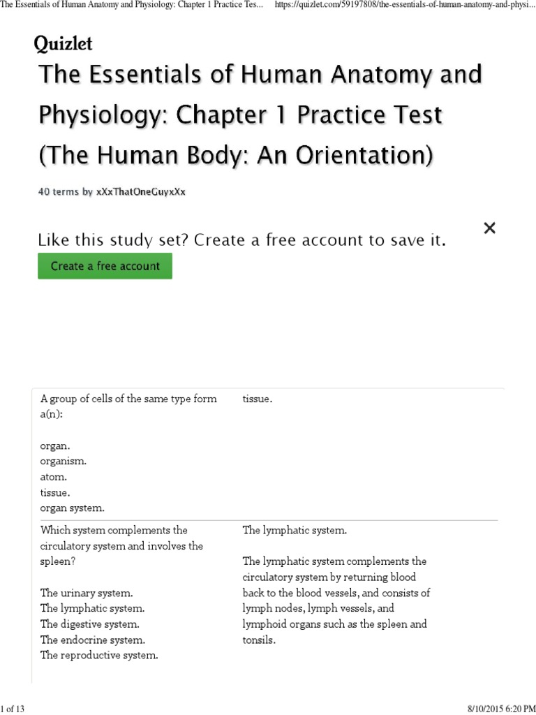 Anatomy and Physiology Chapter 1 Practice Test: Foundational Concepts ...