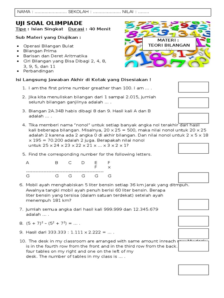 Latihan Soal Olimpiade Tingkat SD | PDF