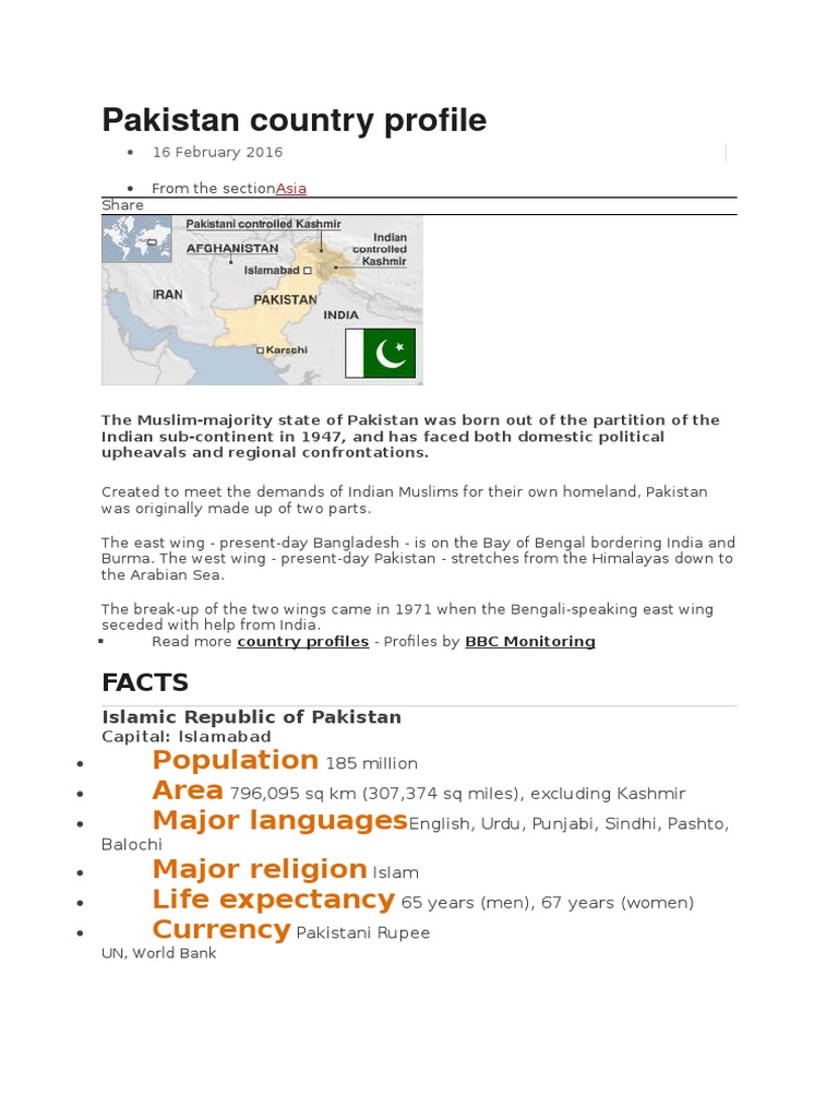 Pakistan Country Profile | PDF | Pakistan | Nawaz Sharif