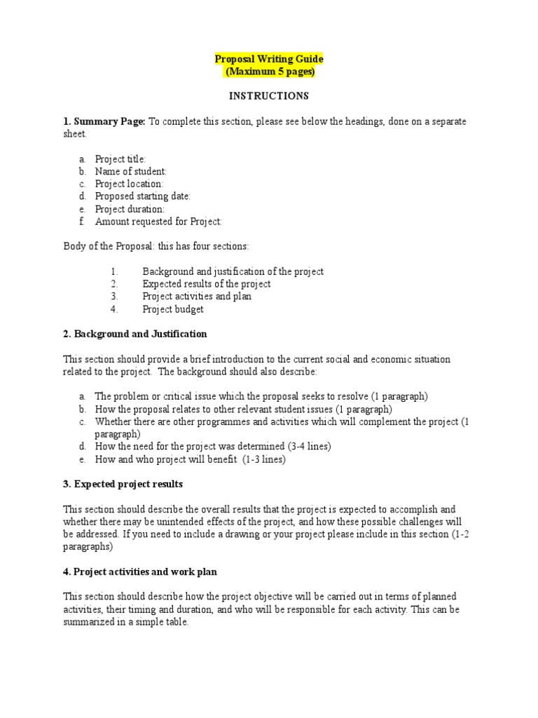 Proposal Writing Guide (Maximum 5 Pages) Instructions 1. Summary Page ...