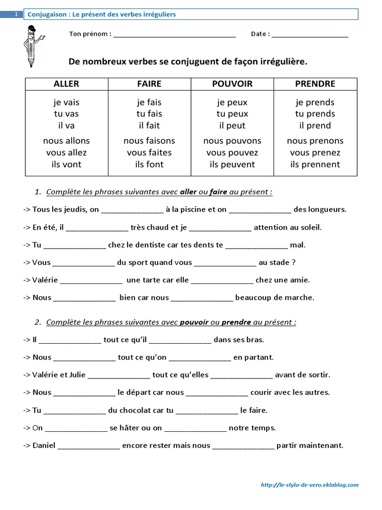 Le Present Des Verbes Irreguliers | Verbe | Typologie linguistique