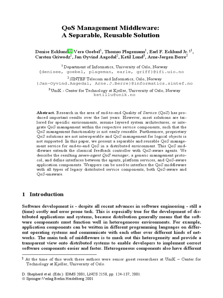 Qos Management Middleware: A Separable, Reusable Solution: Denisee, Goebel, Plageman, Earle ...