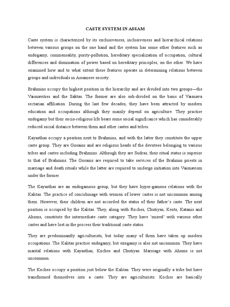Caste System in Assam | PDF | Caste | Marriage