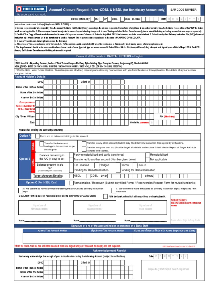 Demat Account Closure Form (NSDL CDSL) PDF | PDF | Financial Services ...