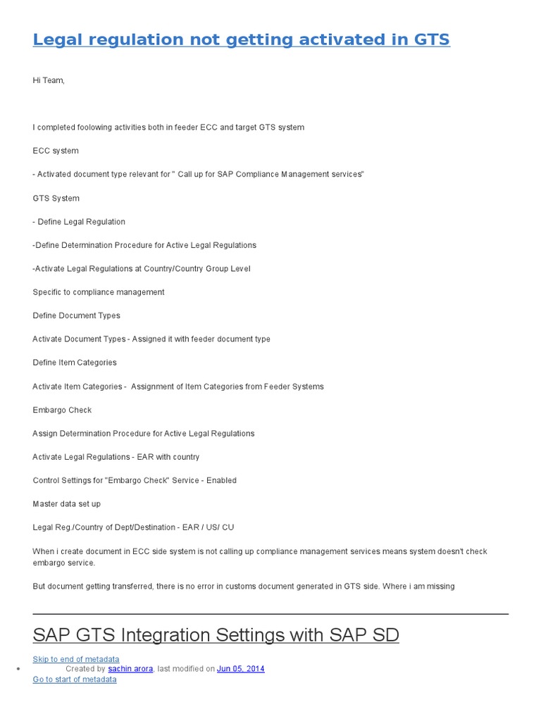 Sap Gts Support Issues | PDF | Exports | Customs