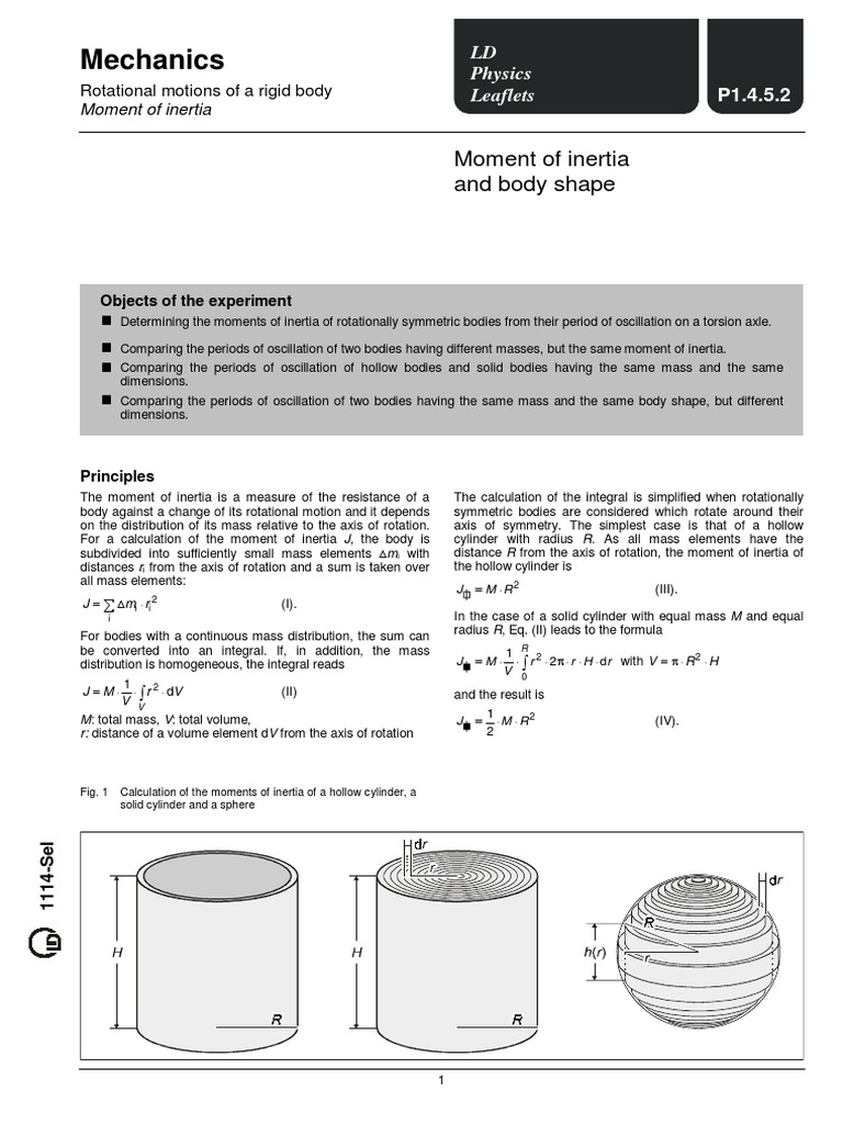 Moment of Inertia Experiment PDF | PDF | Rotation Around A Fixed Axis | Inertia