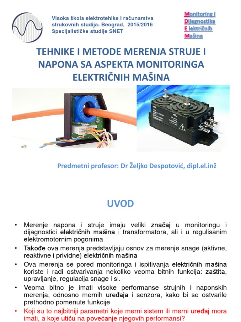 Tehnike I Metode Merenja Struje I Napona Sa Aspekta Monitoringa Elektricnih Masina | PDF