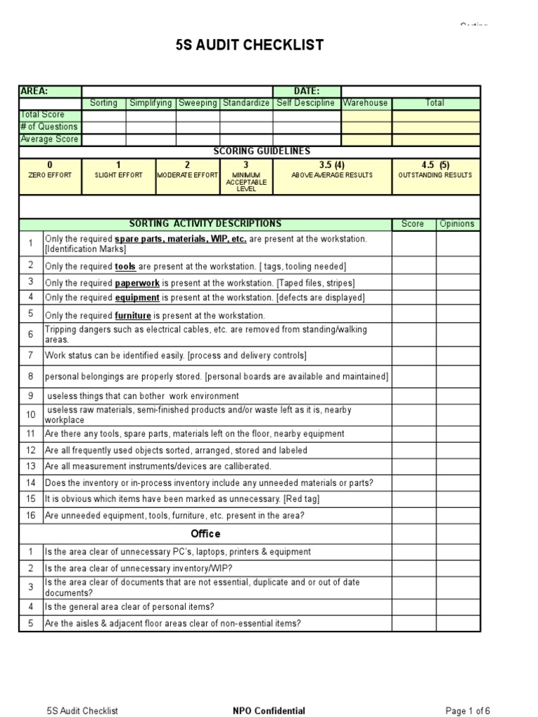 5 S Check List | PDF | Aisle | Inventory
