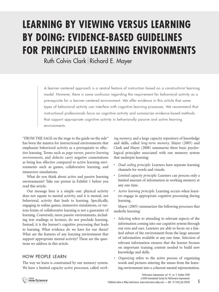 Learning by Viewing Versus Learning by Doing - Clark Mayer | PDF ...