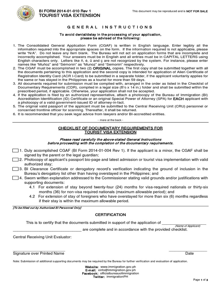 Tourist Visa Extension - Checklist | PDF | Passport | Travel Visa