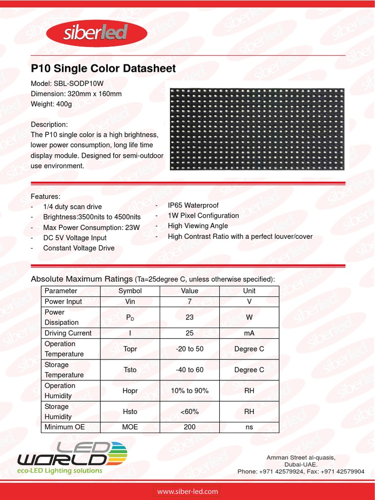P10 Single Color Datasheet: Absolute Maximum Ratings | PDF