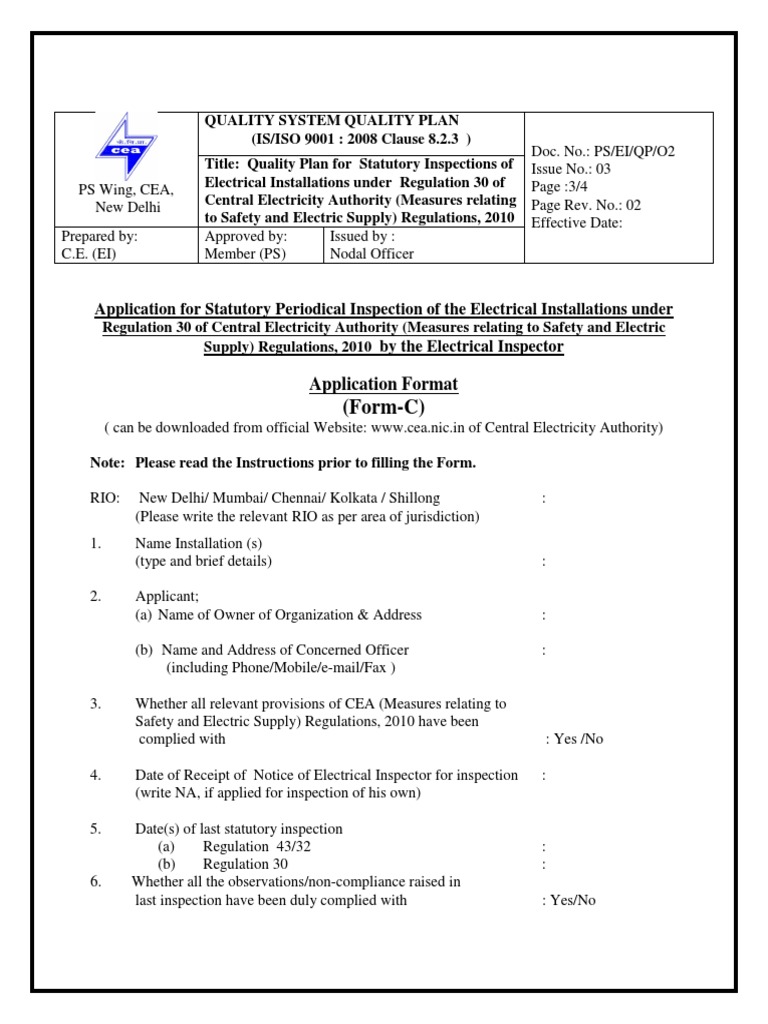 CEA Form-C Application For Statutory Periodical Inspection of The ...