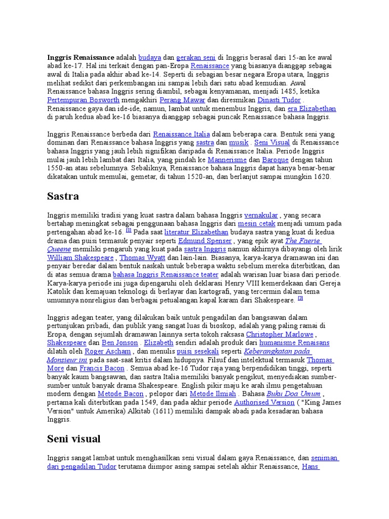 Inggris Renaissance Adalah Budaya Dan Gerakan Seni Di Inggris Berasal ...