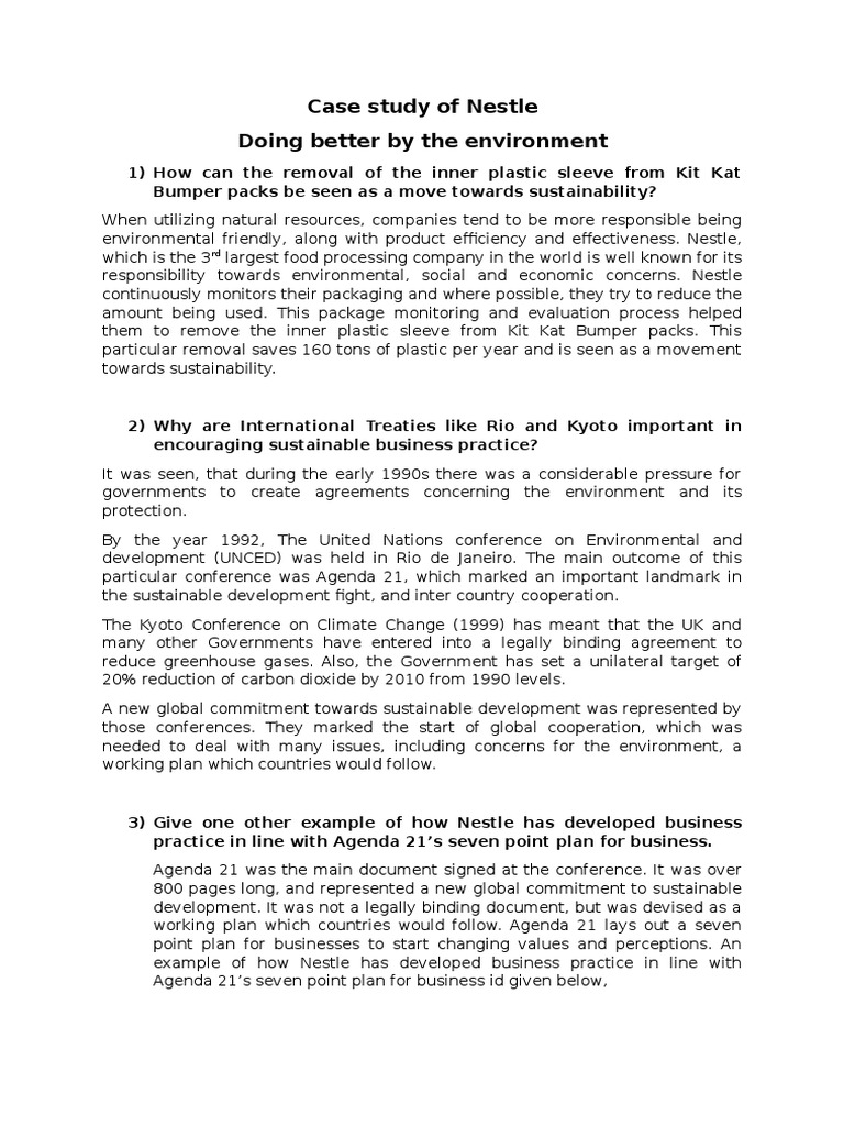 Case Study of Nestle and Answers | PDF | Kyoto Protocol | Sustainability