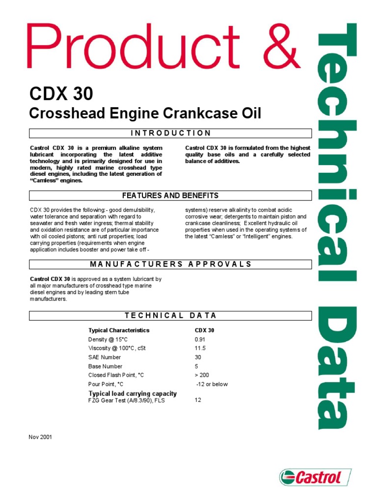 Castrol CDX 30 Crosshead Engine Crankcase Oil | PDF