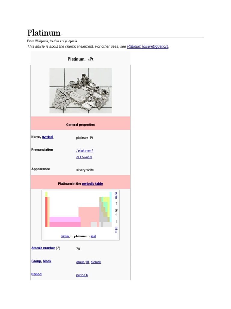 Platinum | PDF | Platinum | Atoms