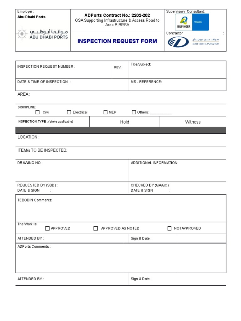 Abu Dhabi Ports Inspection Request Form | PDF