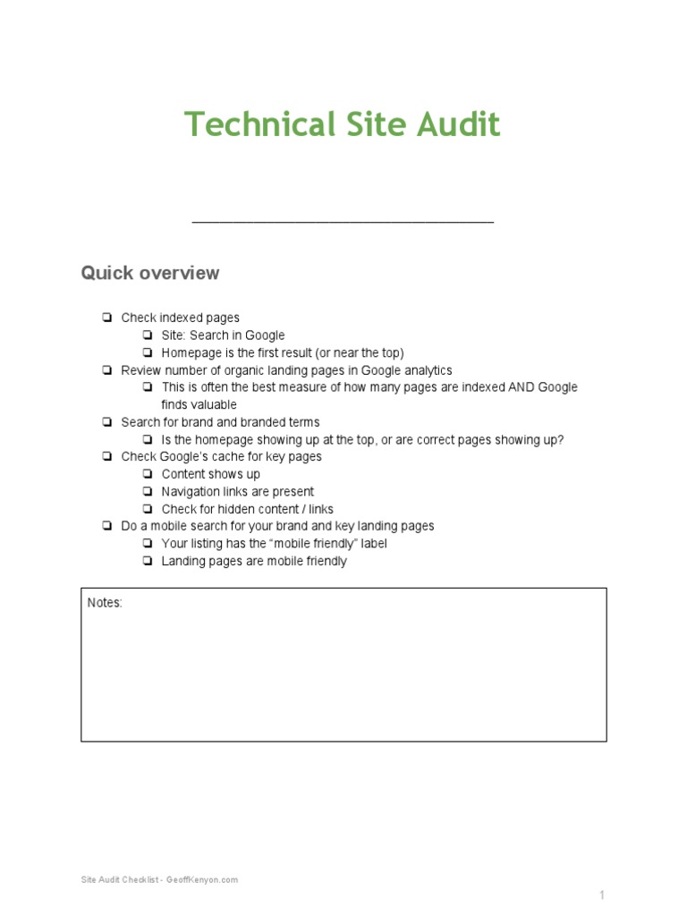 Technical Site Audit Checklist - Geoff Kenyon | PDF | Search Engine ...