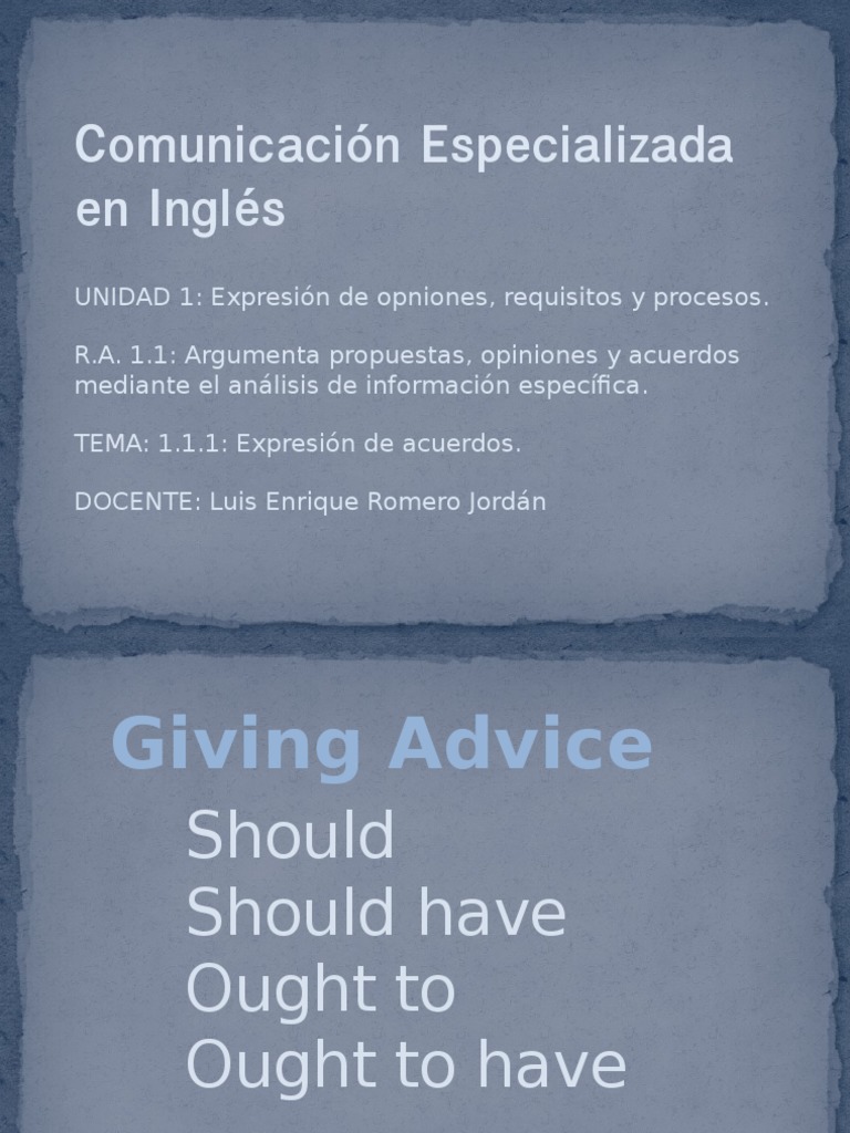 Giving Advice in English: Should vs. Ought To | PDF | Grammatical Tense ...