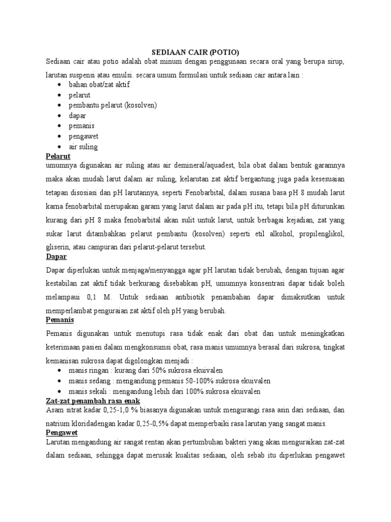 Sediaan Cair (Potio) | PDF | Memasak, Makanan, & Anggur