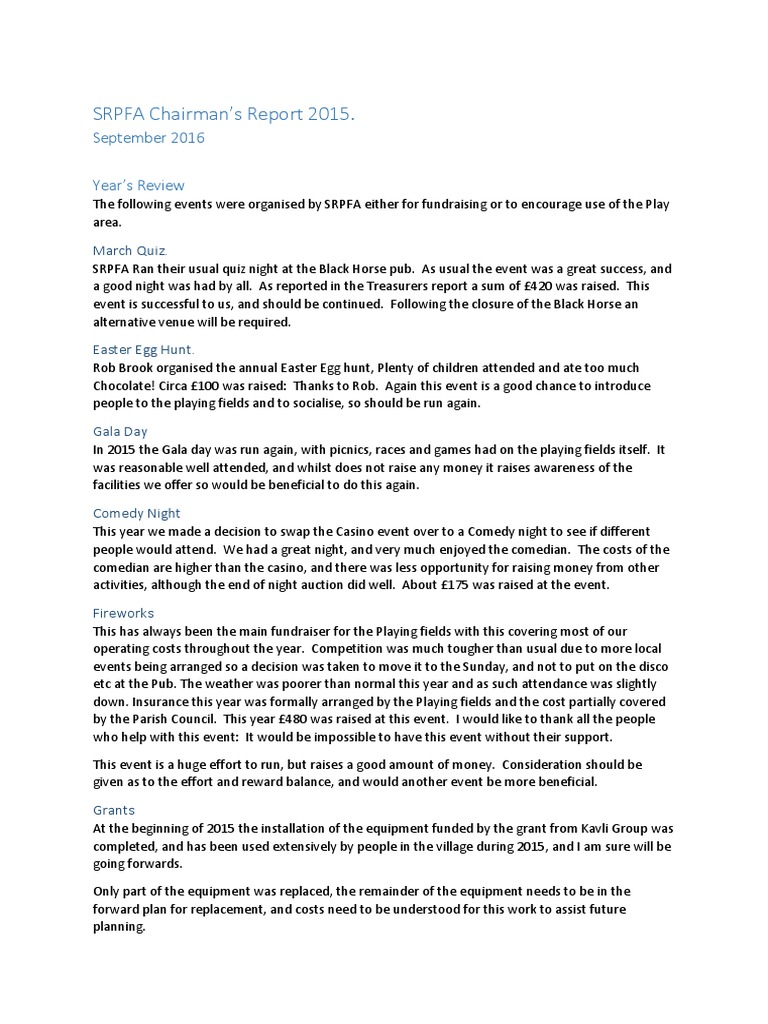 SRPFA Chairman's 2015 Report Summary | PDF | Business