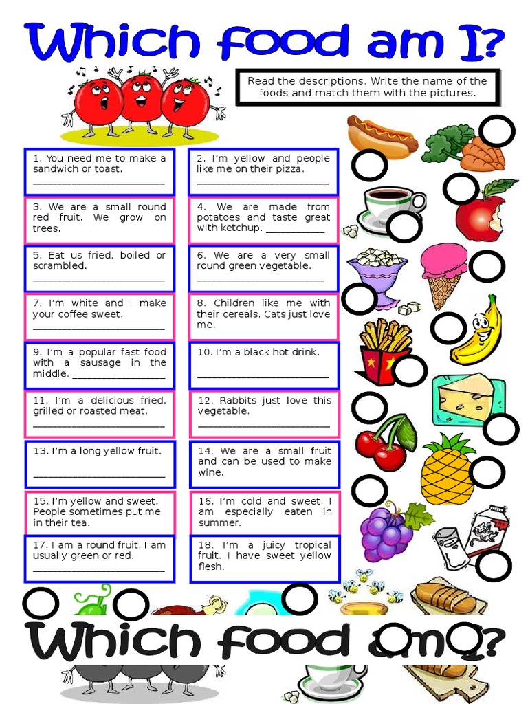 Which Food Am I Worksheet For Kids | PDF