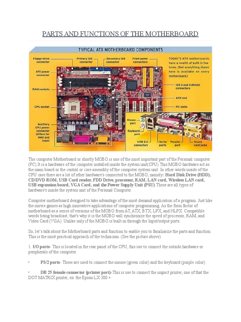 Parts and Functions of The Motherboard | PDF | Bios | Computer Hardware