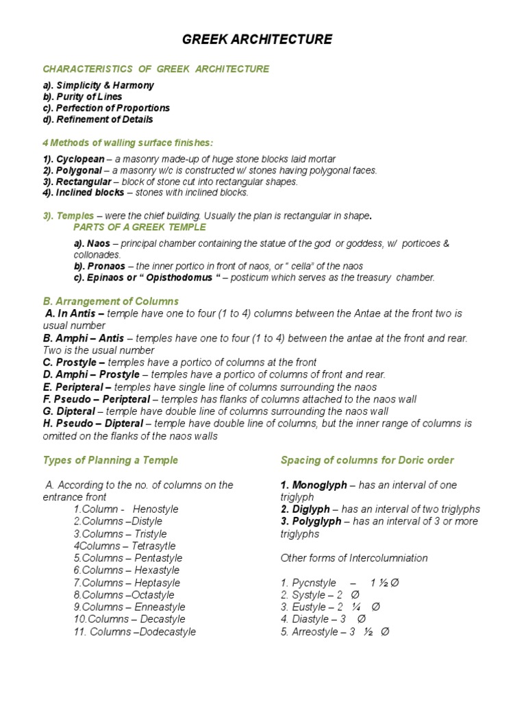 03 Greek Architecture (Summary) | PDF | Art