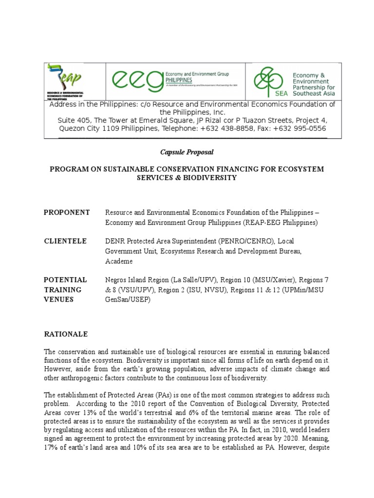 Program On Sustainable Conservation Financing For Ecosystem Services ...