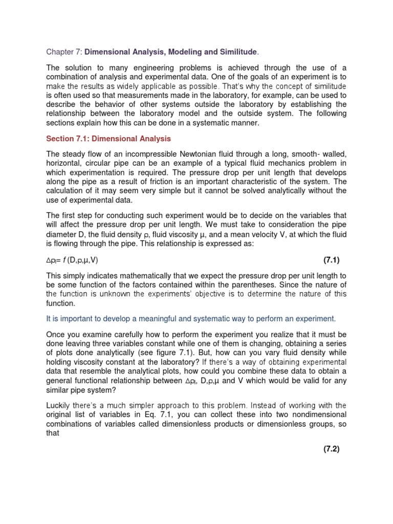 Chapter 7 Dimensional Analysis Modeling and Similitude PDF | PDF | Reynolds Number | Fluid Dynamics
