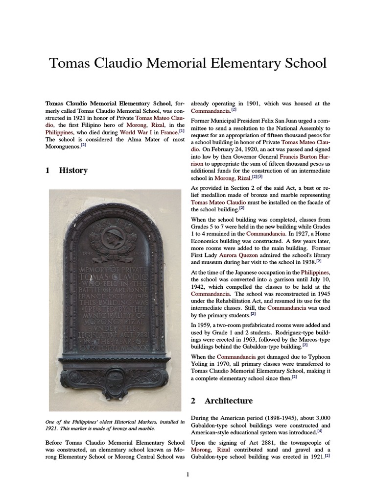 Tomas Claudio Memorial Elementary School | Culture Of Queensland ...