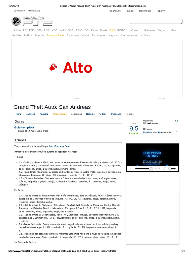Trucos y Guías Grand Theft Auto - San Andreas PlayStation 2 - MeriStation | Descargar gratis PDF ...