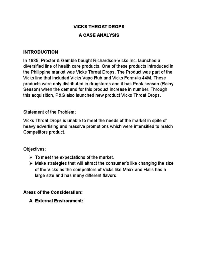 Vicks Throat Drops A Case Analysis | PDF | Procter & Gamble | Microeconomics