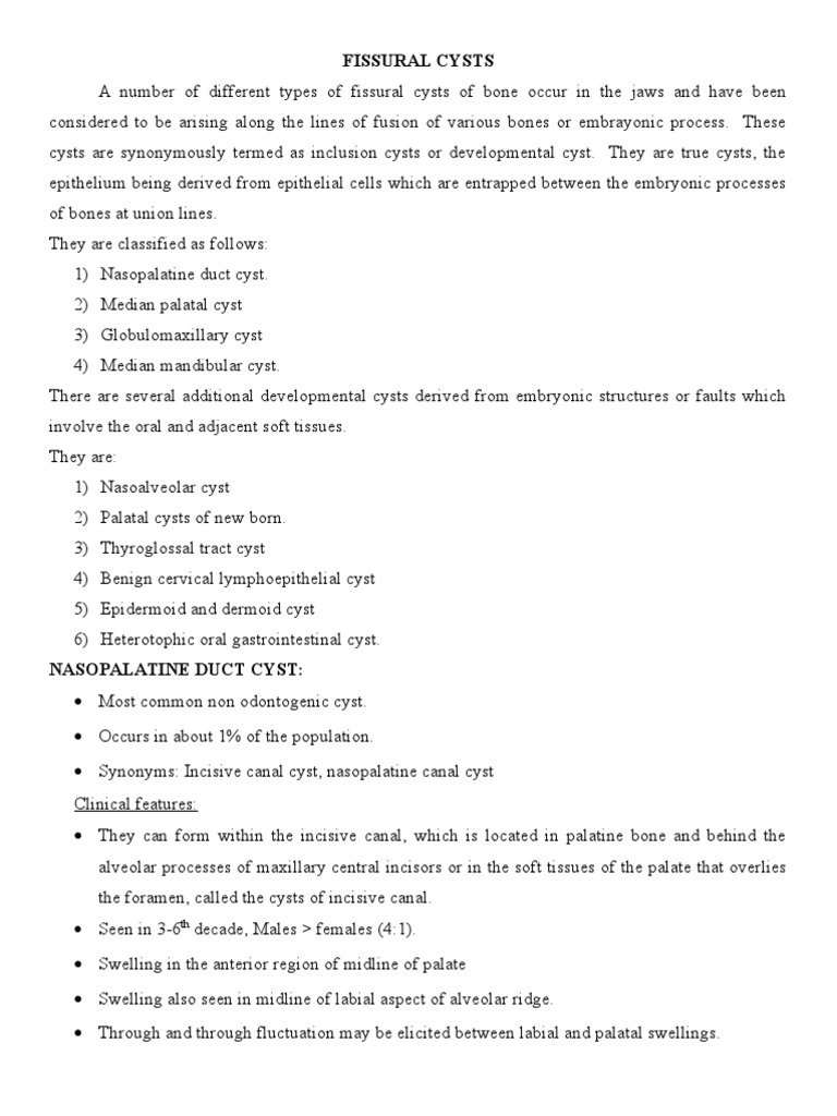 Fissural Cysts | PDF | Epithelium | Anatomy