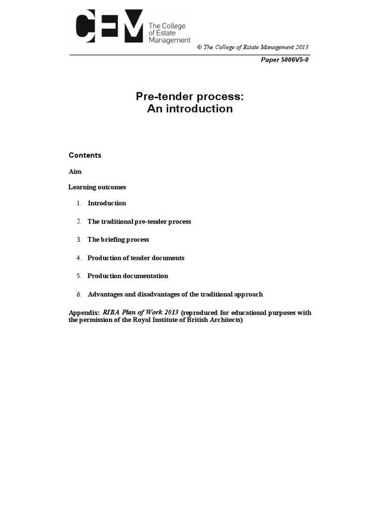 Pre-tender Process.pdf | Specification (Technical Standard) | Architect