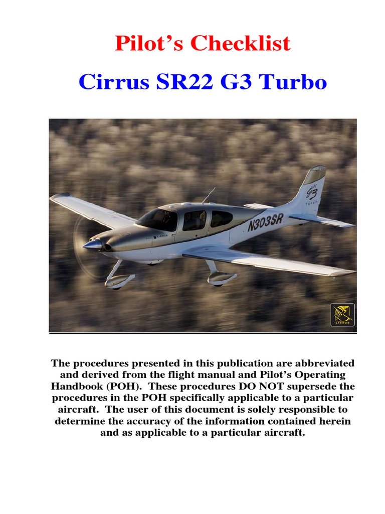 SR22 G3 Turbo Checklist | PDF | Turbine Engine Failure | Turbocharger