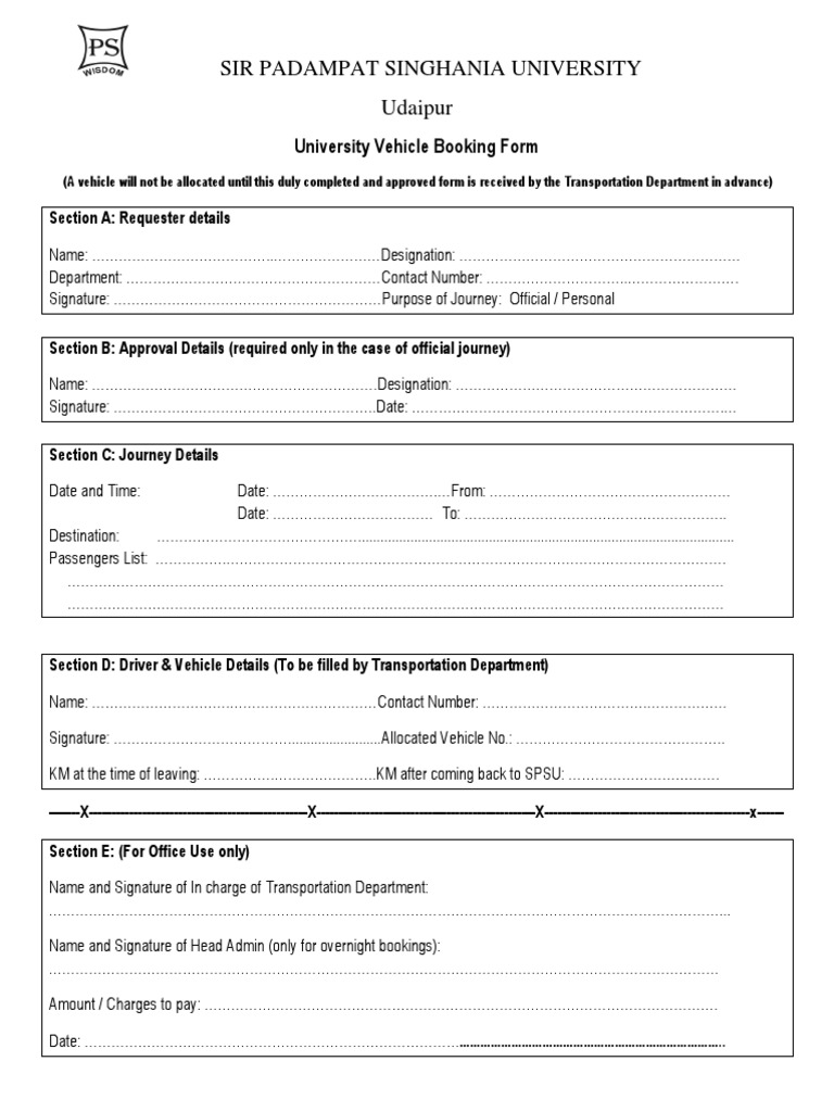 Vehicle Booking Form PDF | PDF