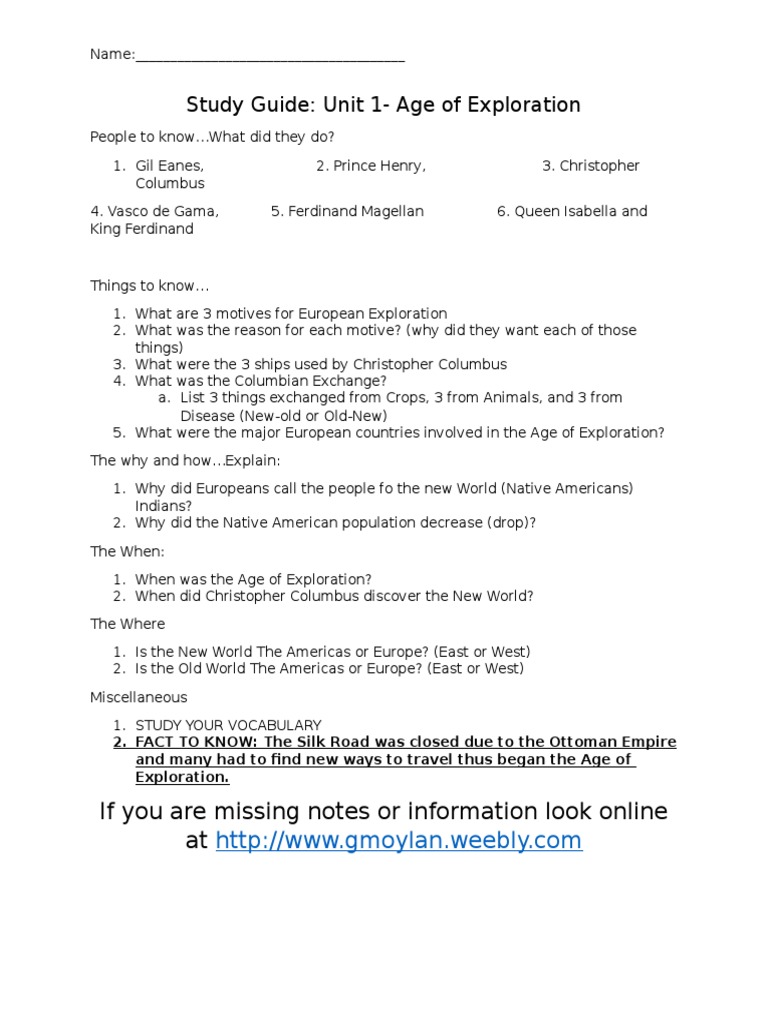 Age of Exploration Study Guide | PDF