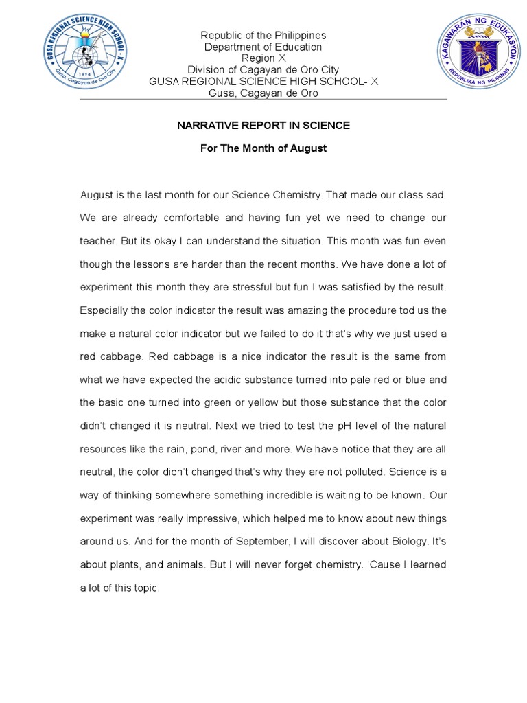 Narrative Report in Science | PDF | Experiment | Science