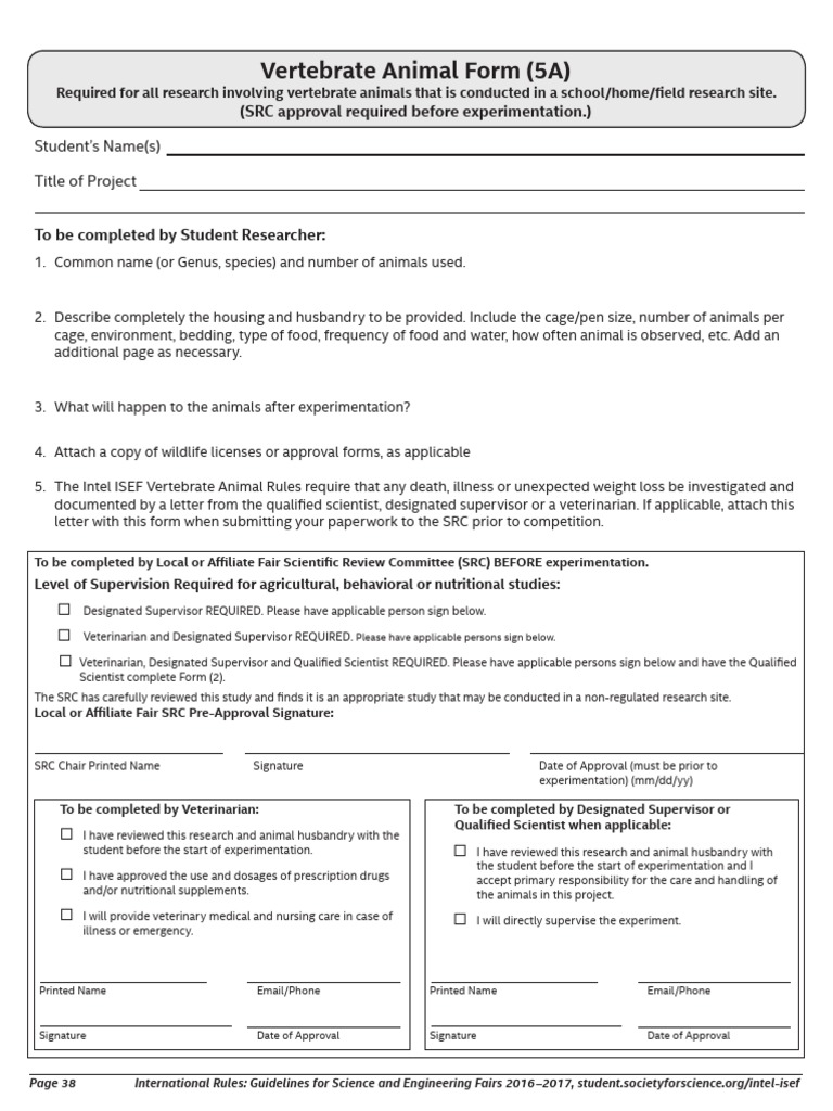 Vertebrate Animal Form (5A) : Student's Name(s) Title of Project | PDF ...
