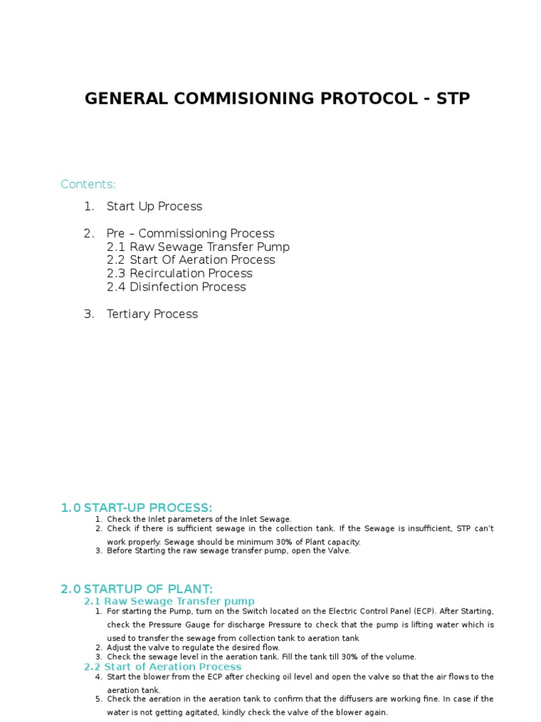 Sop - STP | PDF | Sewage Treatment | Pump