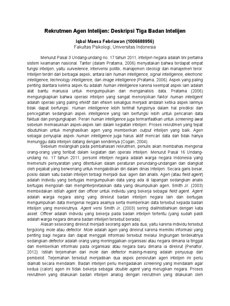 Rekrutmen Agen Intelijen | PDF