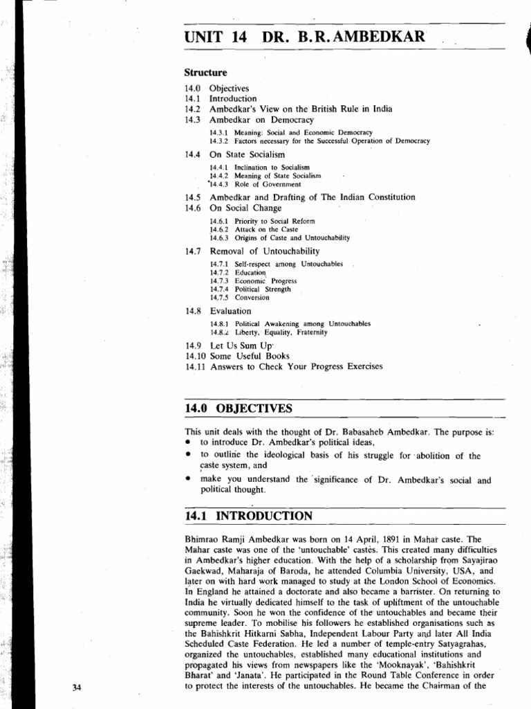 Unit-14 Dr. B.R. Ambedkar PDF | PDF | Socialism | Dalit