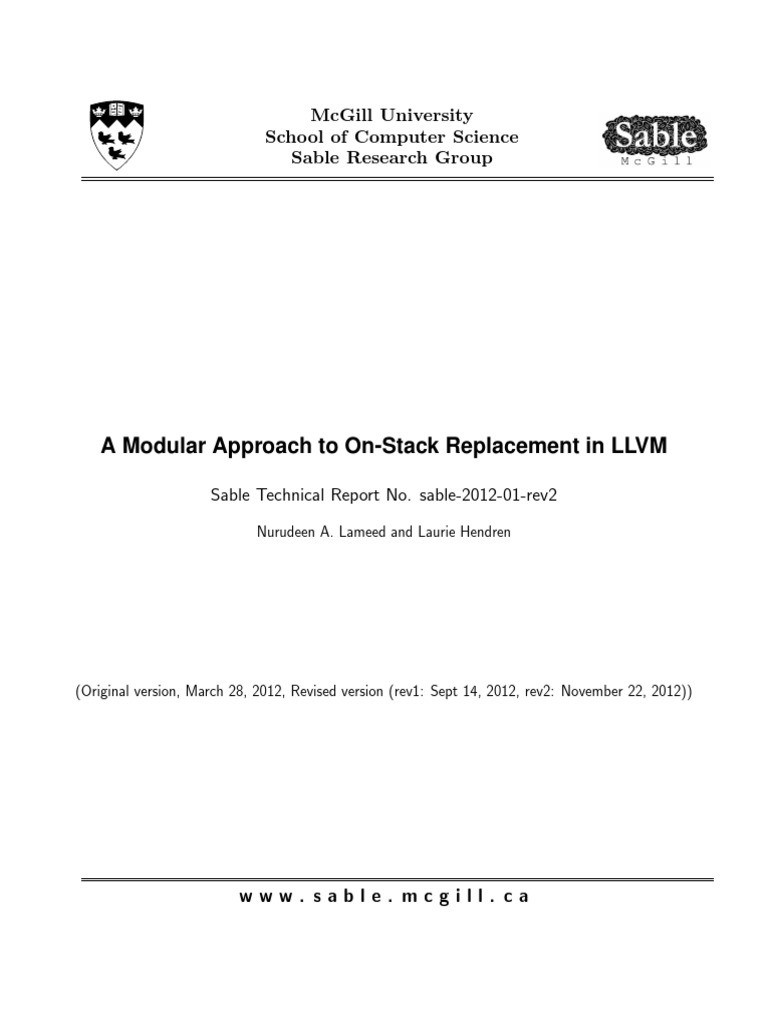 A Modular Approach To On-Stack Replacement in LLVM: Mcgill University School of Computer Science ...