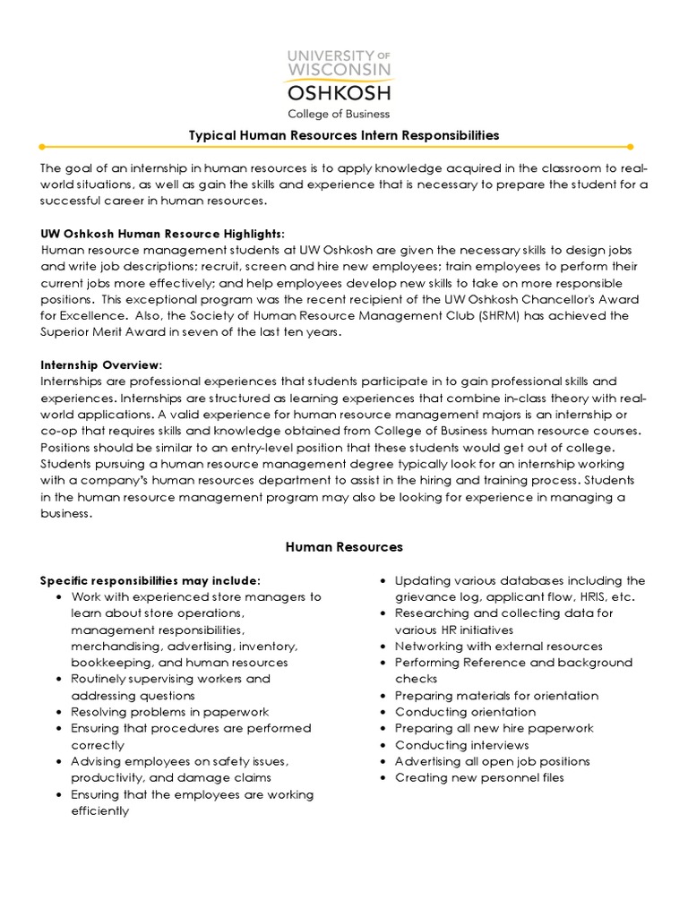 HR Internship Roles and Responsibilities | PDF | Internship | Job Hunting