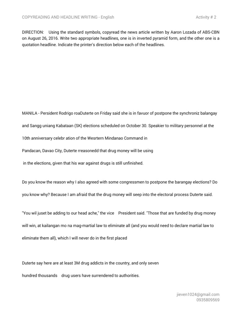 Copyreading English 2 | PDF