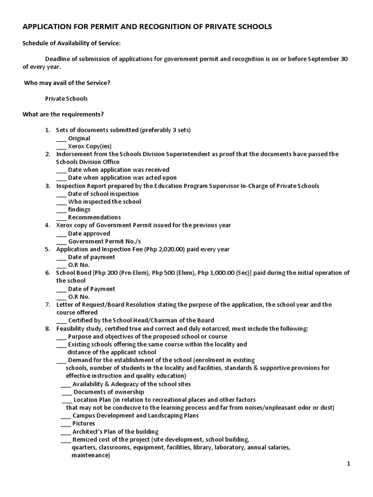 Application For Permit and Recognition of Private Schools | PDF | U.S ...