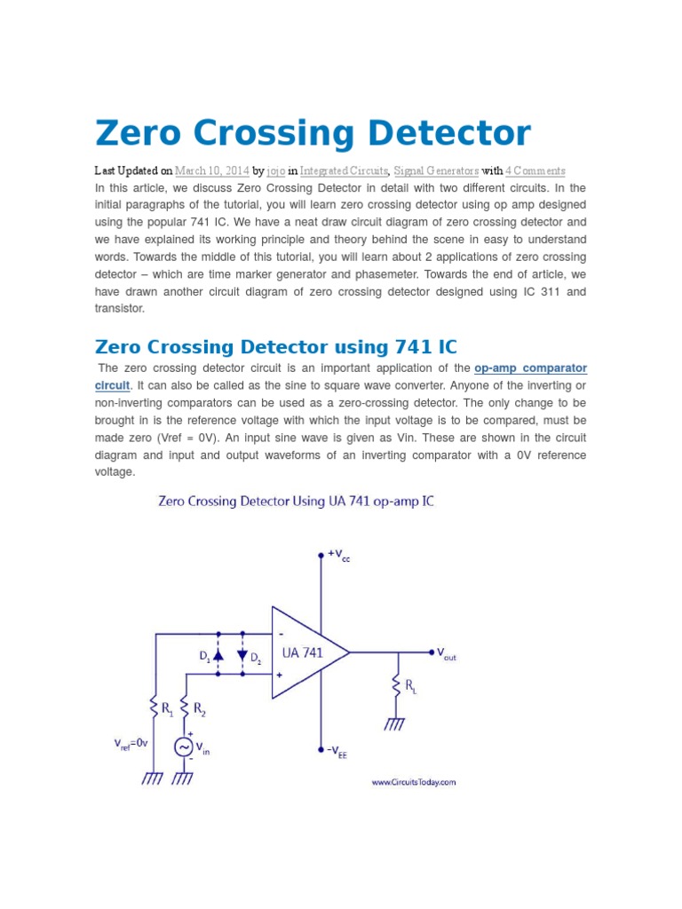 Zero Crossing Detector | Operational Amplifier | Detector (Radio)