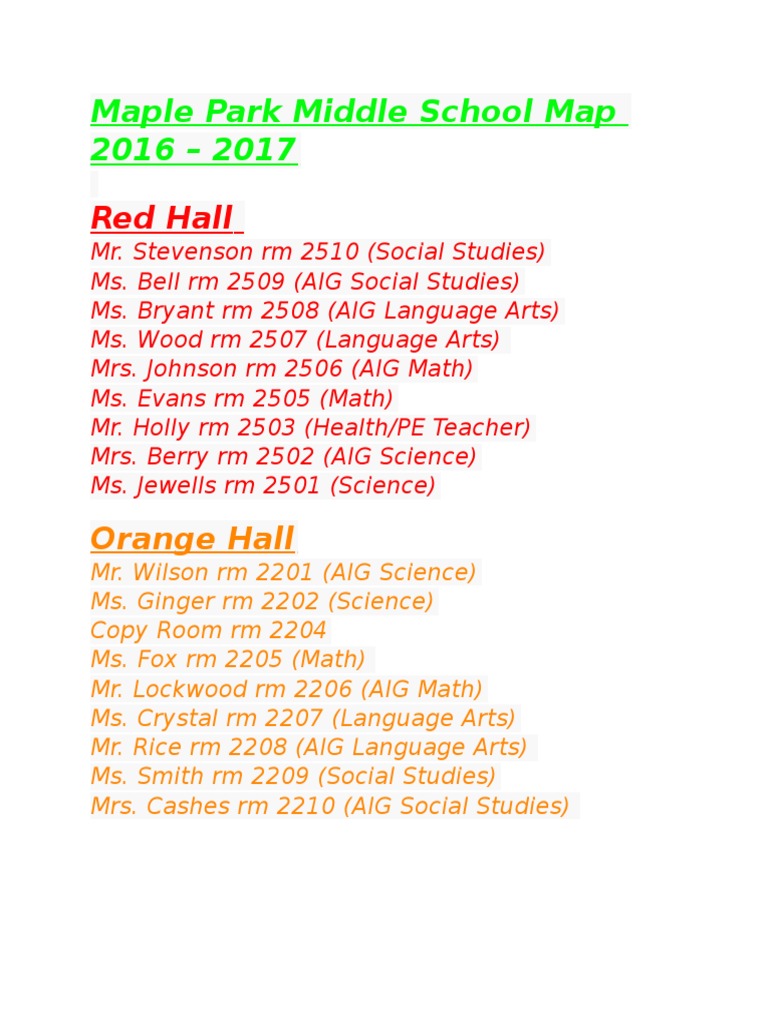 Maple Park Middle School Map (2016 - 2017) | PDF